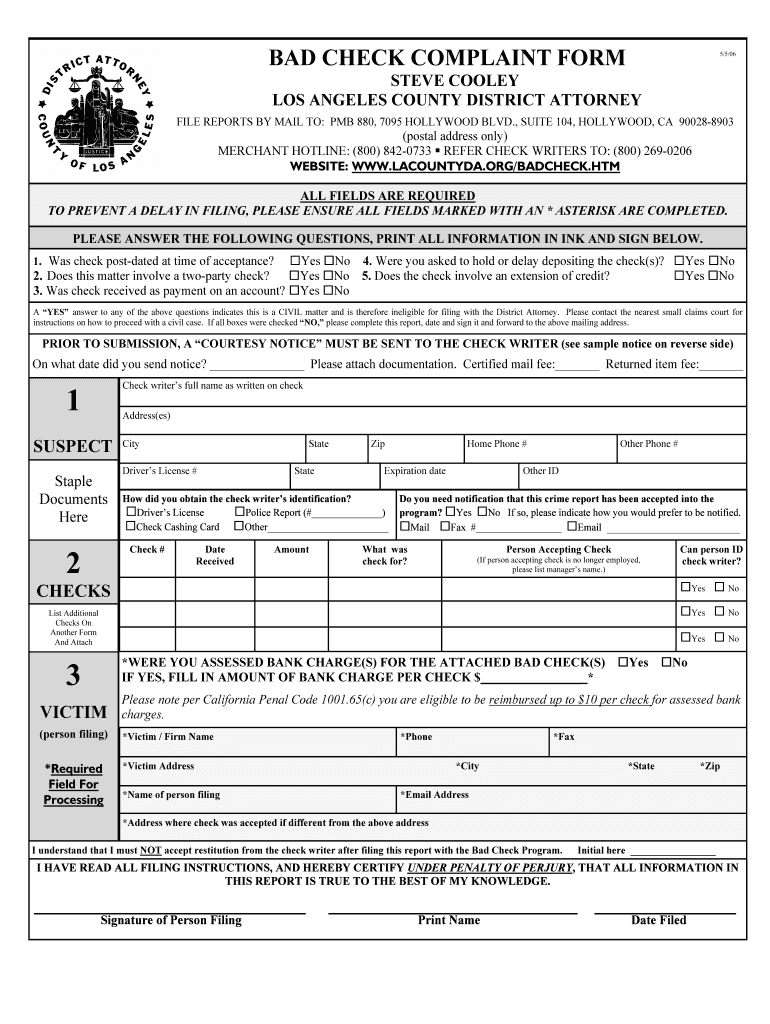 Fillable Online Bad Check Complaint Form.pdf - Silkroad Realty Fax ...