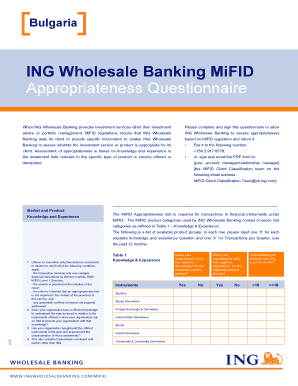 Fillable Online ING Wholesale Banking MiFID Appropriateness ...