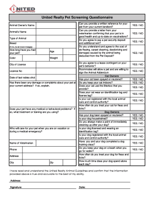 Fillable Online United Realty Pet Screening Questionnaire Fax Email ...