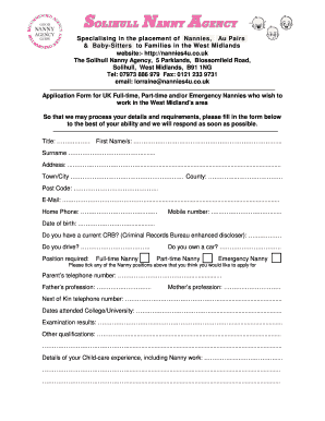 Fillable Online nannies4u co nanny application form.doc Fax Email Print ...