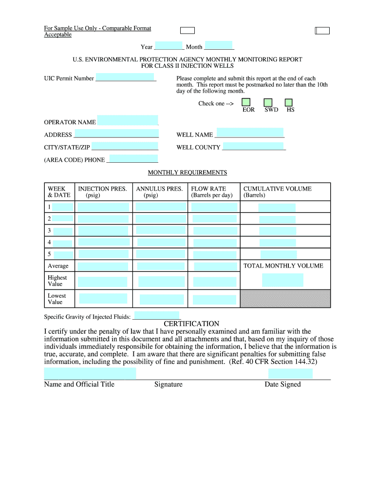 Fillable Online epa Example Monthly Monitoring Form. Underground ...