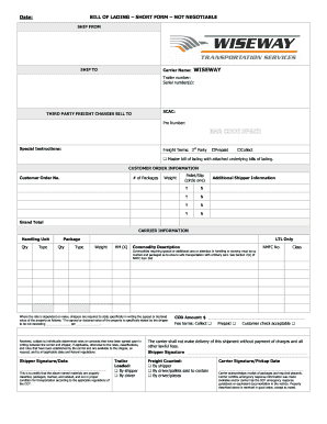 Fillable Online BILL OF LADING SHORT FORM NOT NEGOTIABLE Fax Email ...