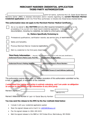 Fillable Online uscg MMC Application 3rd Party Authorization Fax Email ...