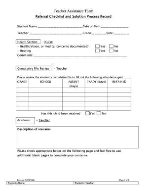 Fillable Online opi mt Teacher Referral Checklist. Response to ...