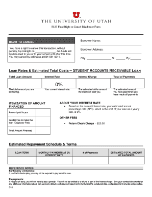 Fillable Online fbs admin utah H-23 Final Right to Cancel Disclosure ...