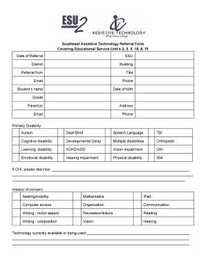 Fillable Online Assistive Technology Referral Form - ESU 2 Fax Email ...
