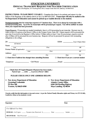 Fillable Online intraweb stockton OFFICIAL TRANSCRIPT REQUEST FOR TEACHER CERTIFICATION ...