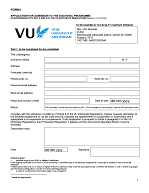 Fillable Online vumc APPLICATION FOR ADMISSION TO THE DOCTORAL ...