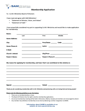 Fillable Online samministries to download a membership application form (PDF) - SAM Ministries ...