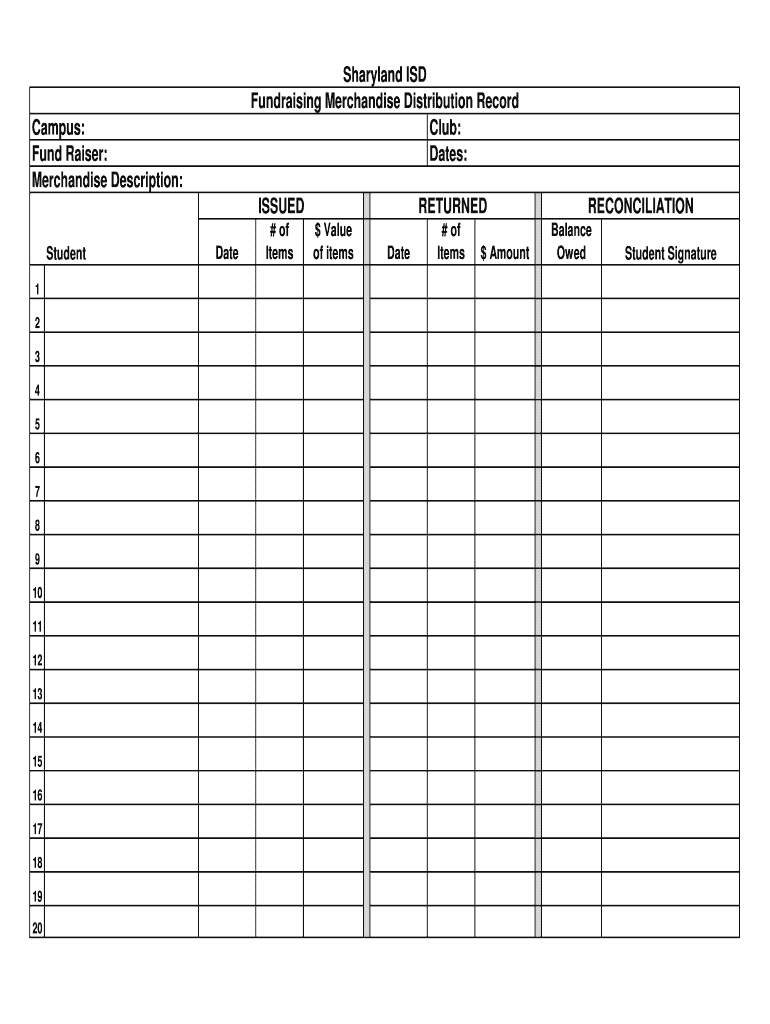Fillable Online sharylandisd Fundraising Merchandise Distribution ...