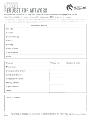 Fillable Online newcastle edu REQUEST FOR ARTWORK Fax Email Print - pdfFiller