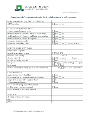Fillable Online reefertransport Shipper's (vendor's, exporter's) check ...
