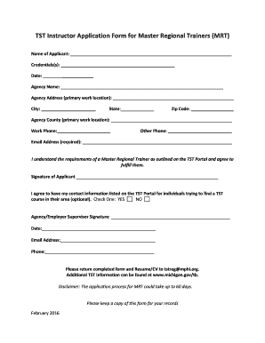 Fillable Online TST Instructor Application Form for Master Regional ...