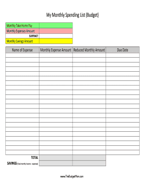 Fillable Online My Monthly Spending List (Budget) Fax Email Print ...