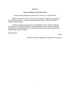 Fillable Online Notice of Intention to Surrender Licence Fax Email ...