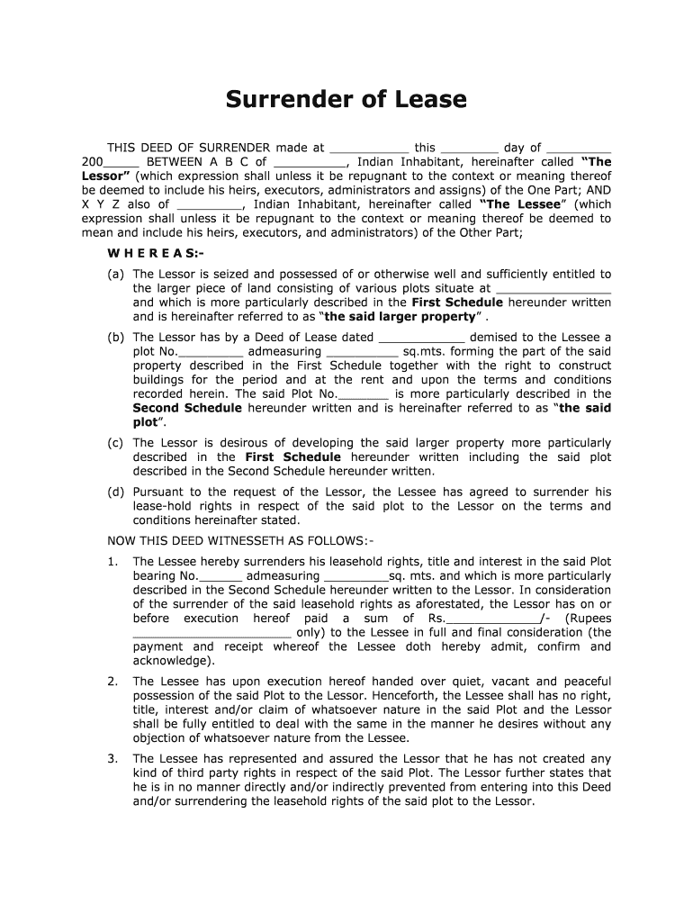 Fillable Online THIS DEED OF SURRENDER made at this day of Fax Email ...