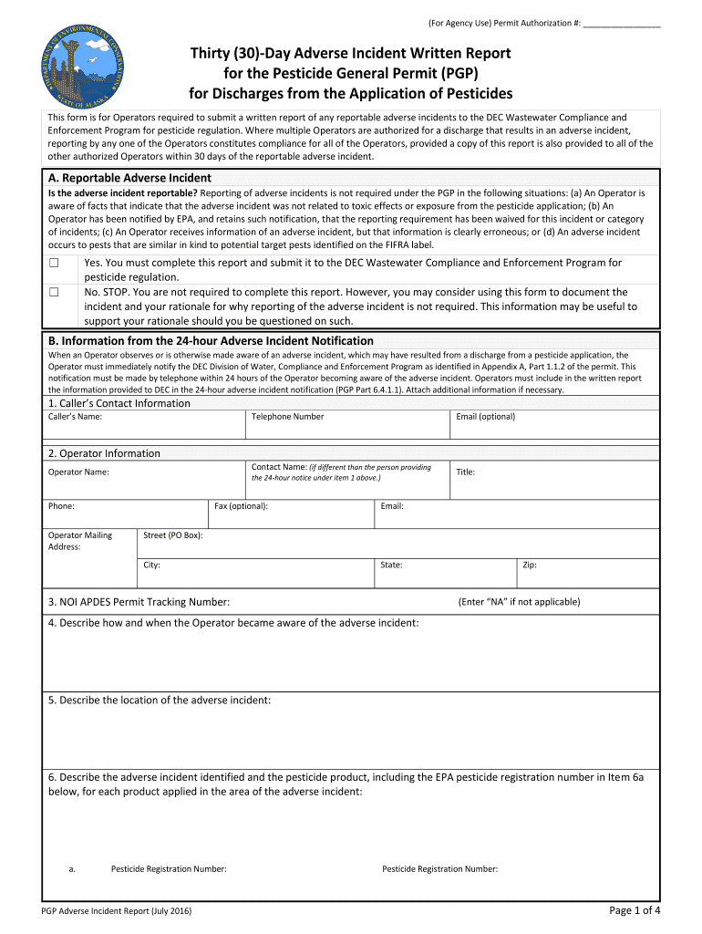 Fillable Online dec alaska (For Agency Use) Permit Authorization #: Fax ...