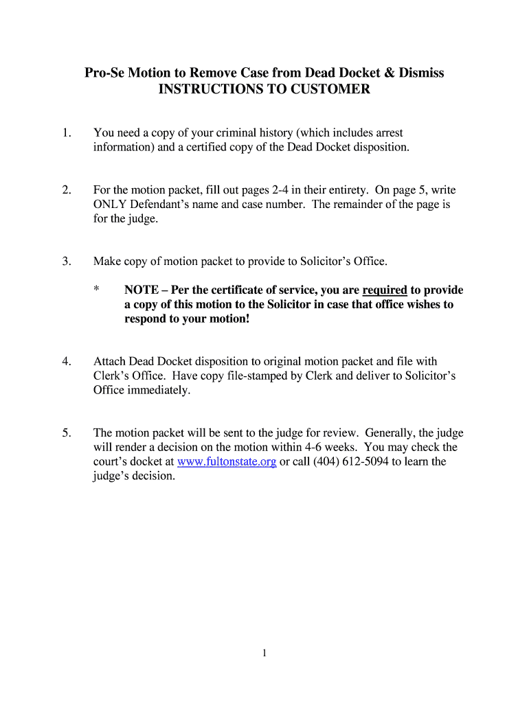 Fillable Online Pro-Se Motion to Remove Case from Dead Docket & Dismiss ...