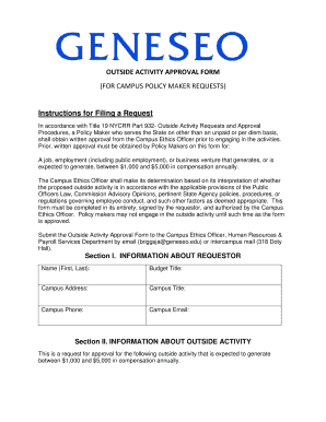 Fillable Online geneseo OUTSIDE ACTIVITY APPROVAL FORM Fax Email Print - pdfFiller