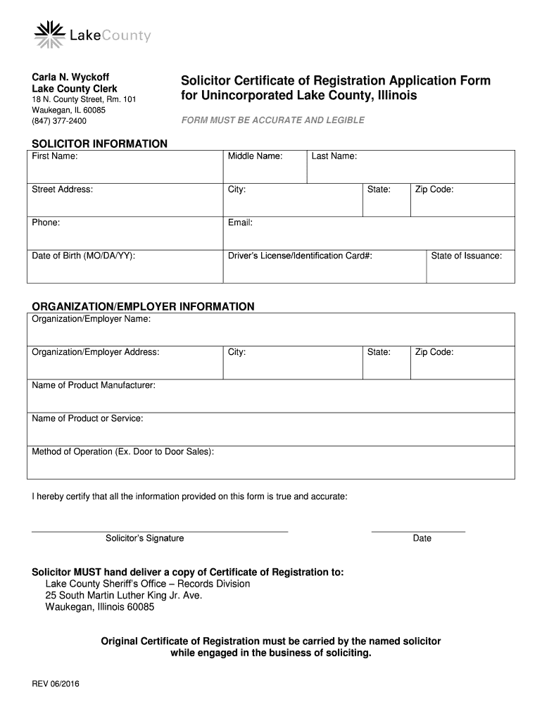 Fillable Online lakecountyil Solicitor Certificate of Registration ...