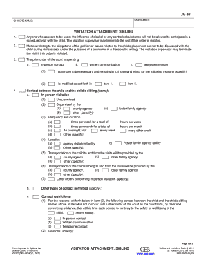 Fillable Online JV-401 Visitation Attachment. Fillable Editable and ...