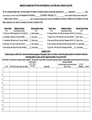 Fillable Online mnip MINNESOTA NOMINATING PETITION FOR PRESIDENTIAL ELECTORS AND ALTERNATE ...