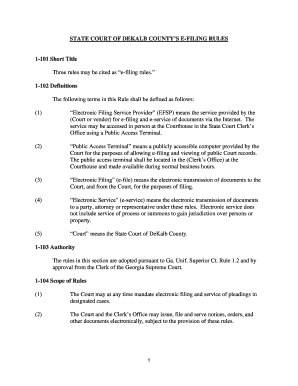 Fillable Online STATE COURT OF DEKALB COUNTYS E-FILING RULES Fax Email ...