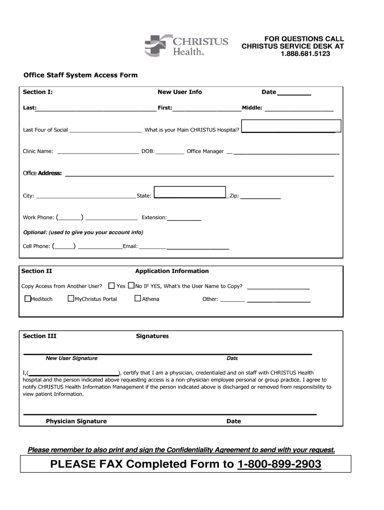 Fillable Online christushealth PLEASE FAX Completed Form to 1-800-899 ...