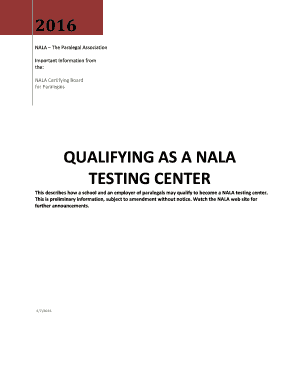 Fillable Online bb nala QUALIFYING AS A NALA TESTING CENTER - bb nala ...