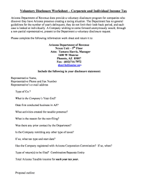 Fillable Online Voluntary Disclosure Worksheet Corporate and Individual ...