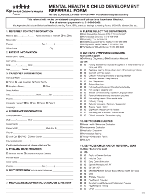 Fillable Online childrenshospitaloakland Mental Heath & Child ...