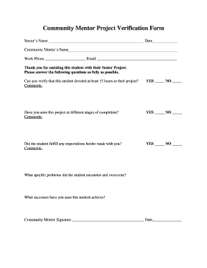 Fillable Online Community Mentor Project Verification Form Fax Email ...