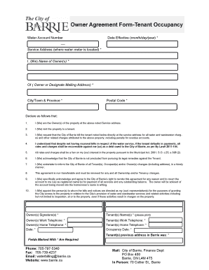 Fillable Online barrie Owner Agreement Form-Tenant Occupancy - barrie ...