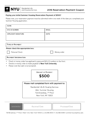 Fillable Online nyu Please note, your reservation payment must be ...