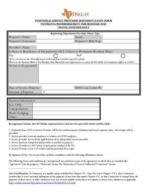 Fillable Online utdallas PROVIDER-AFPS-Business and Travel Expense Only ...