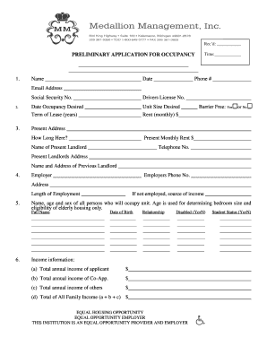 Fillable Online PRELIMINARY APPLICATION FOR OCCUPANCY Fax Email Print ...