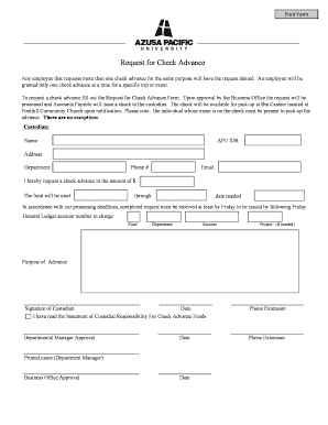 Fillable Online apu Request for Check Advance Fax Email Print - pdfFiller