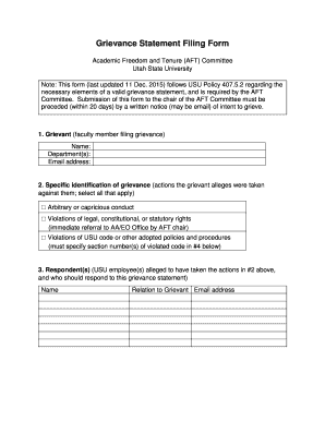 Fillable Online usu Grievance Statement Filing Form Fax Email Print ...
