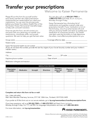 Fillable Online Transfer your prescriptions form (PDF) - kp.org ...