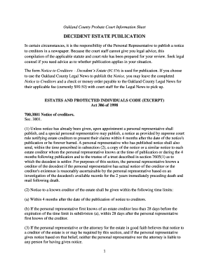 Fillable Online Oakland County Probate Court Information Sheet Fax ...