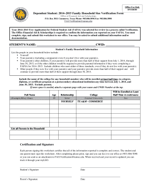 Fillable Online tamuc Dependent Student: 2014 2015 Family Household ...