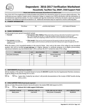 Fillable Online ottercreativestudio Dependent: 2016-2017 Verification Worksheet Fax Email Print ...