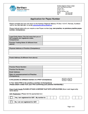 Fillable Online nra health Application for Payee Number - nra.health.nz ...