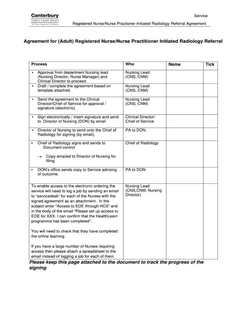 Fillable Online Nurse initiated radiology referrals Agreement template ...