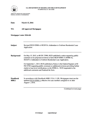 Fillable Online Revised HUD 92900-A HUD/VA Addendum to Uniform ...