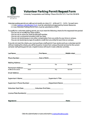 Fillable Online csus Volunteer Parking Permit Request Form Fax Email ...