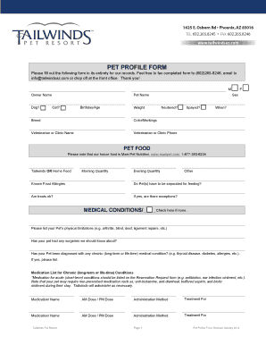 Fillable Online PET PROFILE FORM - Tailwinds Pet Resort Fax Email Print ...