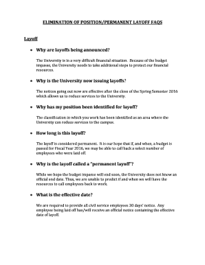 Fillable Online ELIMINATION OF POSITION/PERMANENT LAYOFF FAQS Fax Email ...