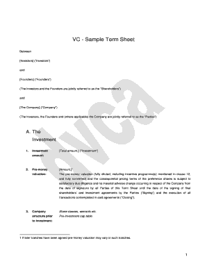Fillable Online VC - Sample Term Sheet Fax Email Print - pdfFiller