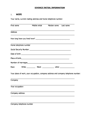 Fillable Online DIVORCE INITIAL INFORMATION Fax Email Print - pdfFiller